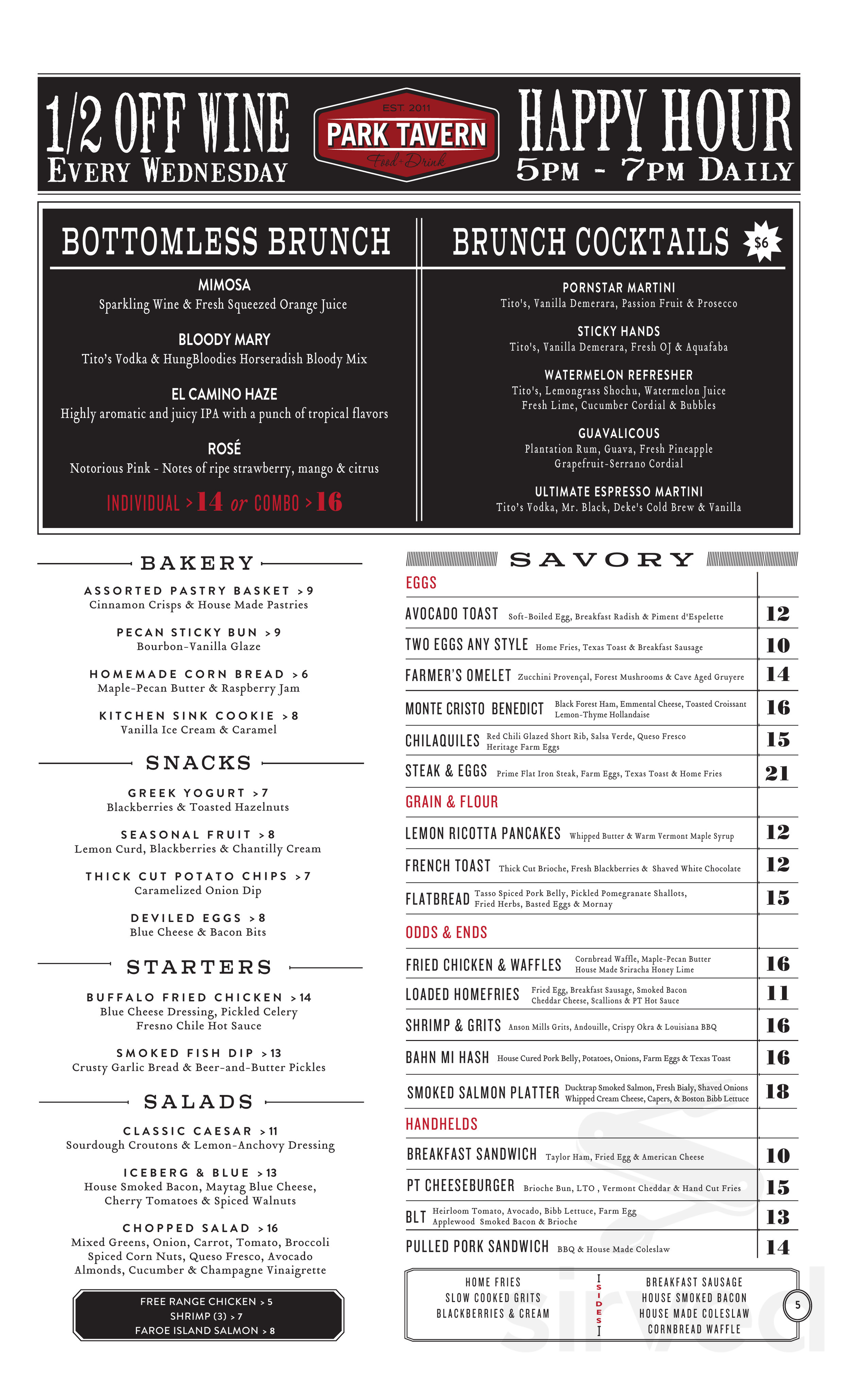 Menu - Delray Beach FL's Park Tavern | Sirved