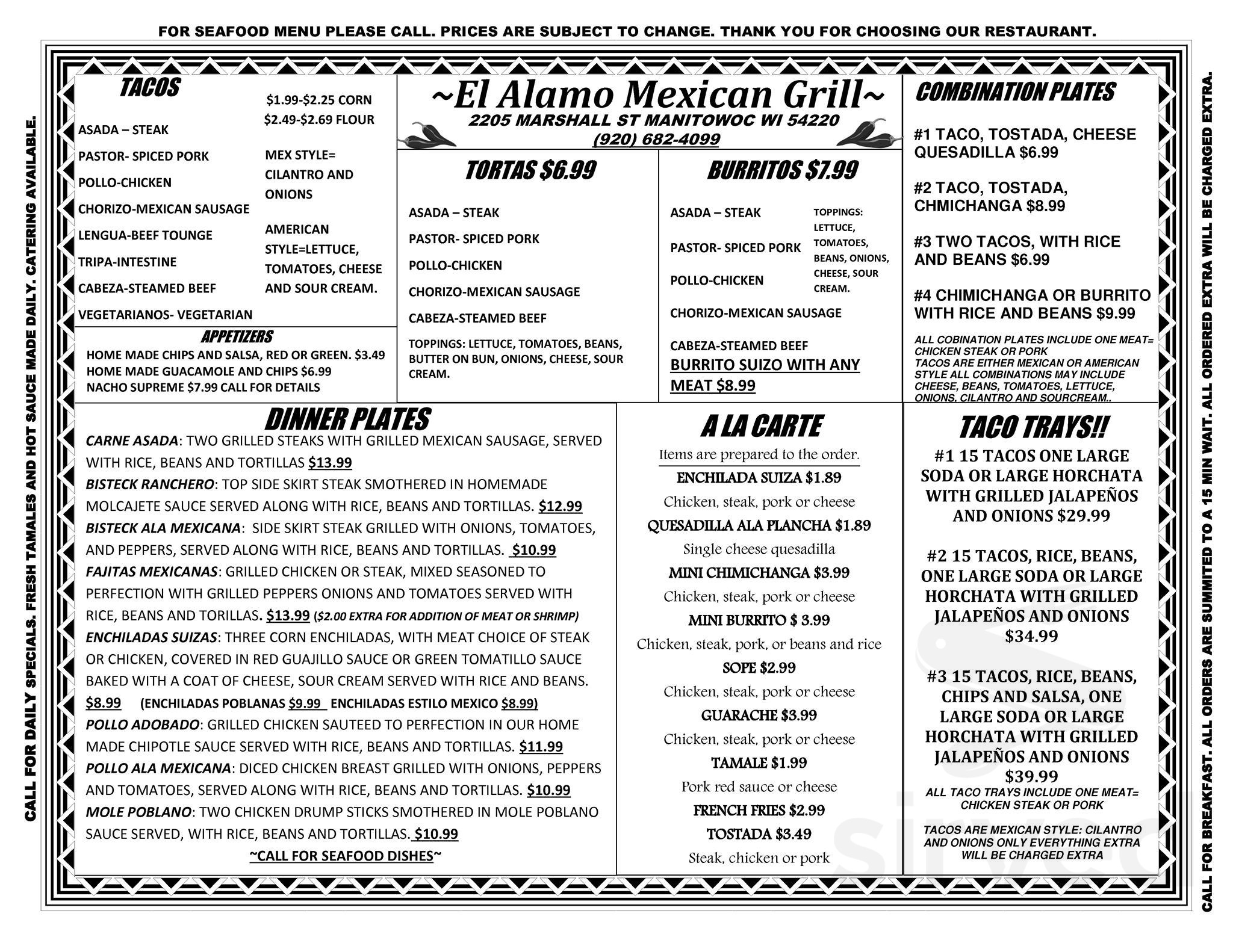 Menu - Manitowoc WI's El Alamo Mexican Grill | Sirved