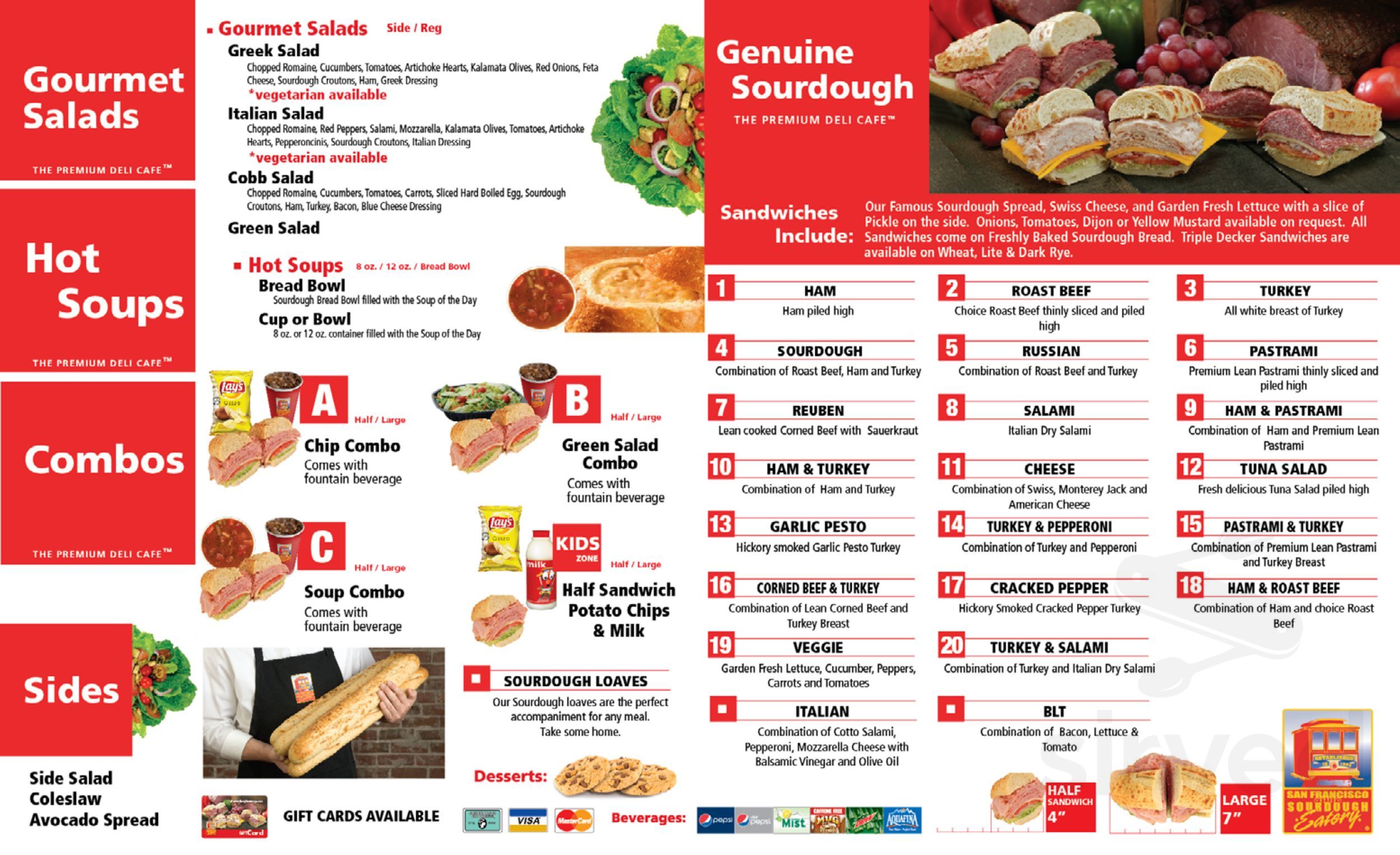 San Francisco style Sourdough Eatery menu in Coeur d'Alene, Idaho, USA