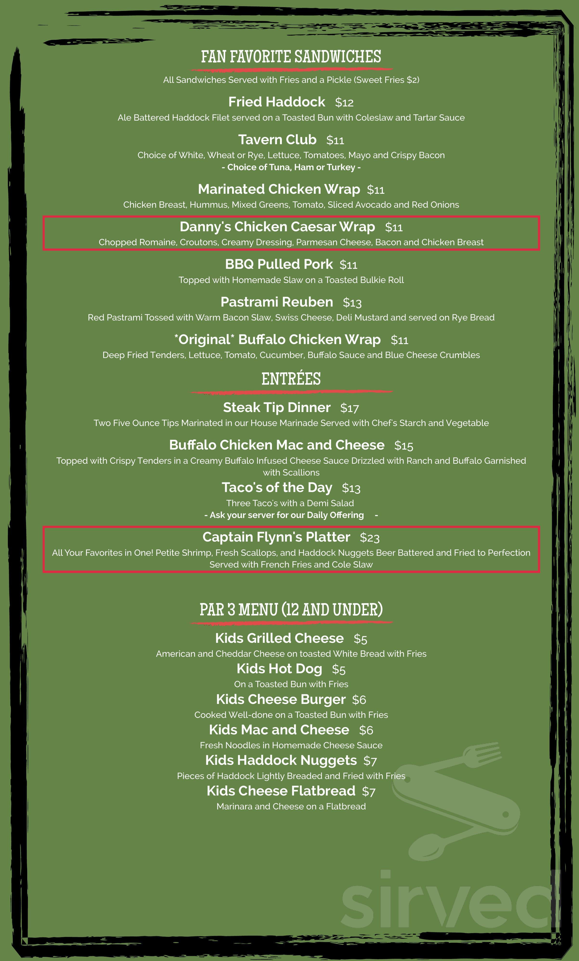 Outlook Tavern Restaurant menu in Berwick, Maine, USA