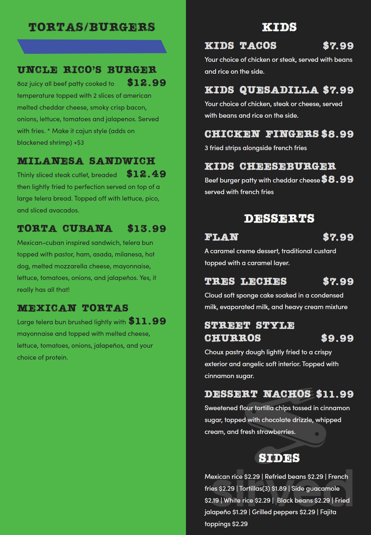 Uncle Rico's Cantina menu in Manassas, Virginia, USA