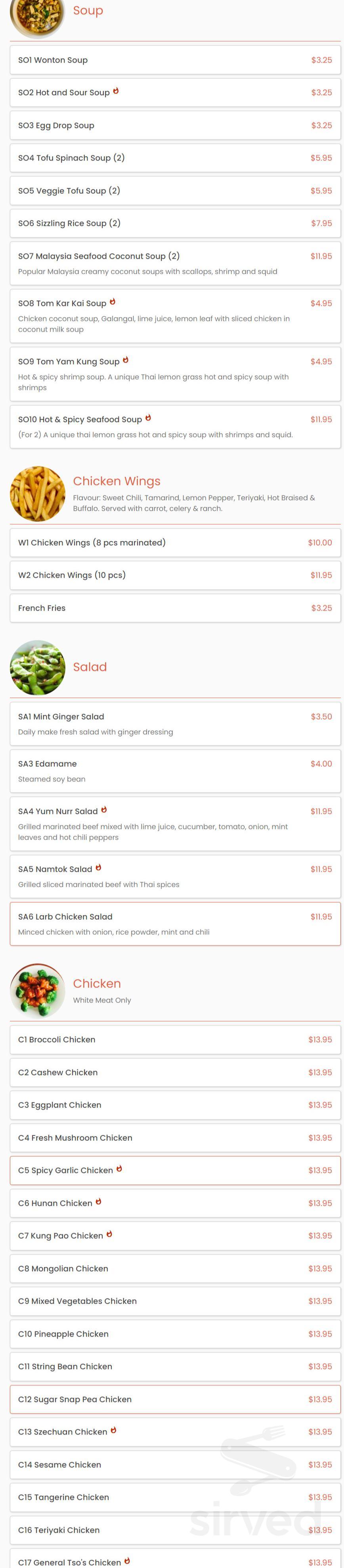 Mint Chinese & Thai Cuisine menu in Chamblee, Georgia, USA