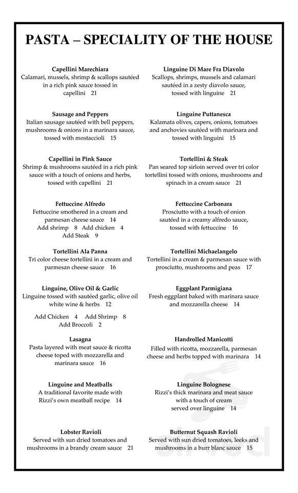 Rizzi's Italian Restaurant menu in Peoria, Illinois, USA