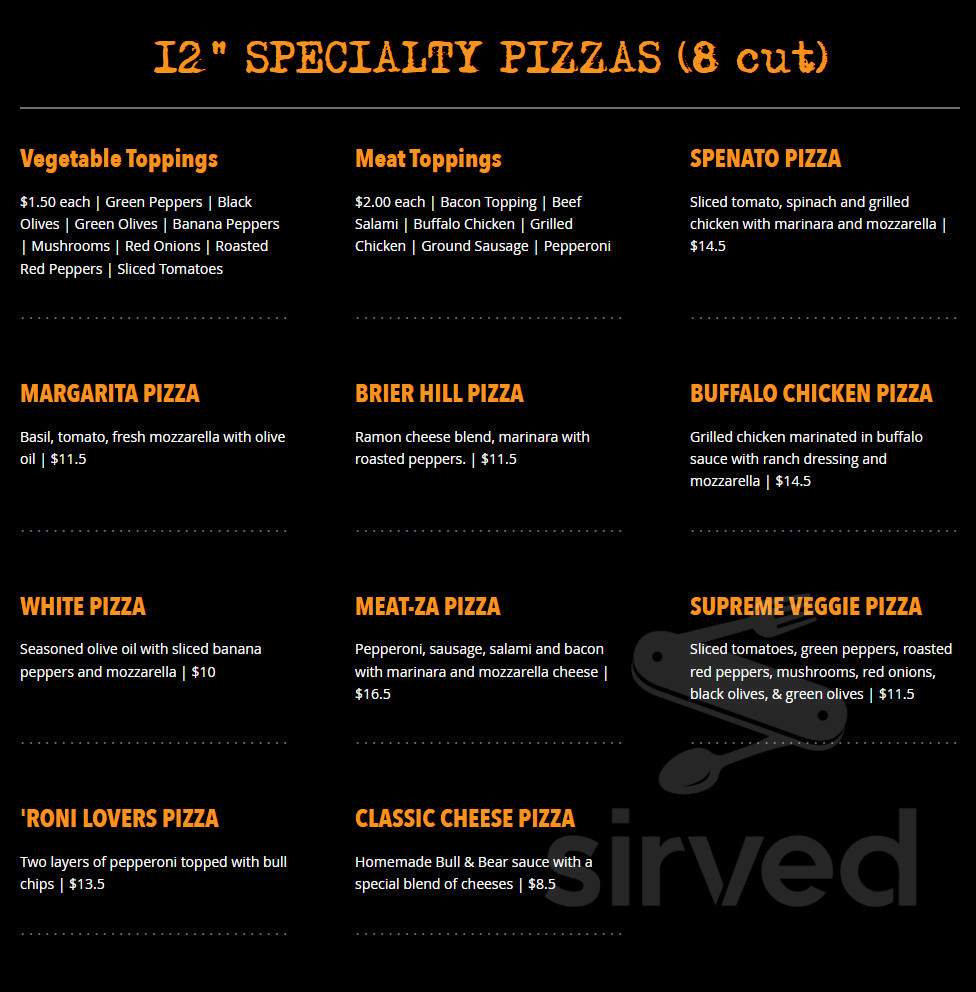 Bull & Bear Neighborhood Grille and Tavern menu in Youngstown, Ohio, USA