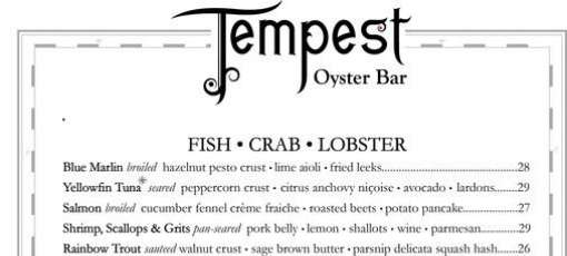 Menu for Tempest Oyster Bar in Madison, WI | Sirved