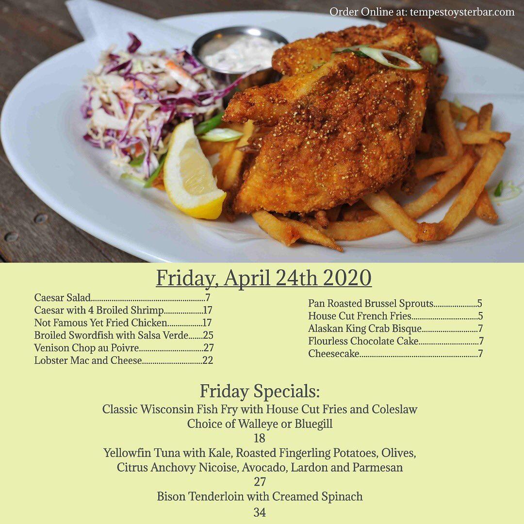 Tempest Oyster Bar menu in Madison, Wisconsin, USA