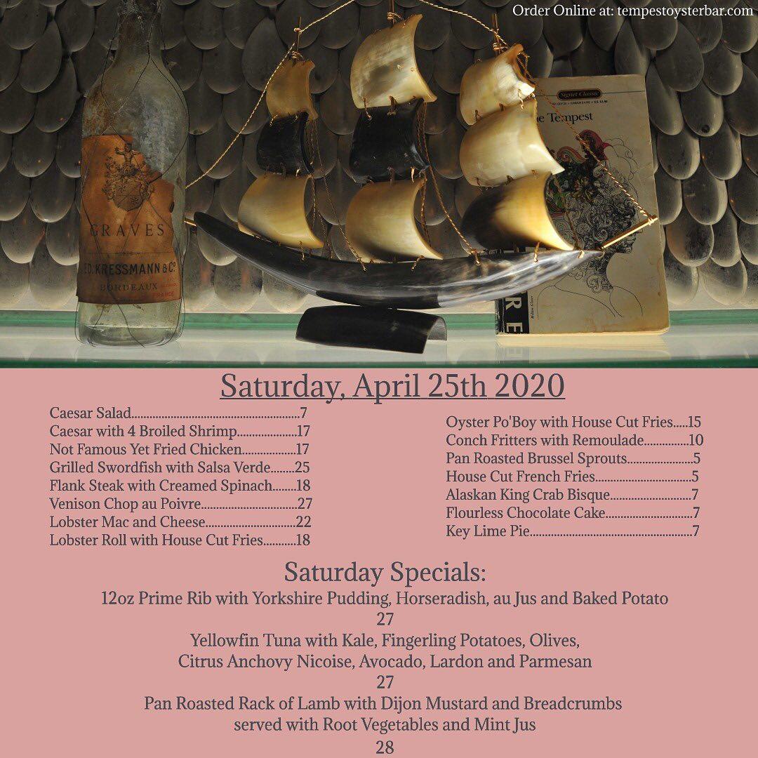 Tempest Oyster Bar menu in Madison, Wisconsin, USA