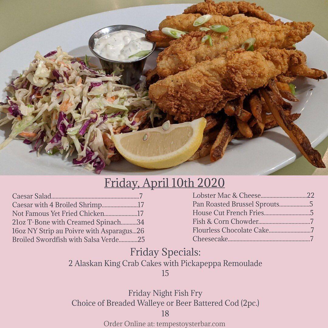 Tempest Oyster Bar menu in Madison, Wisconsin, USA