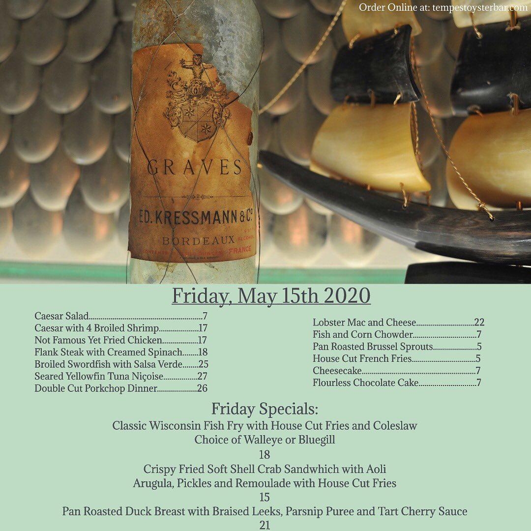 Tempest Oyster Bar menu in Madison, Wisconsin, USA