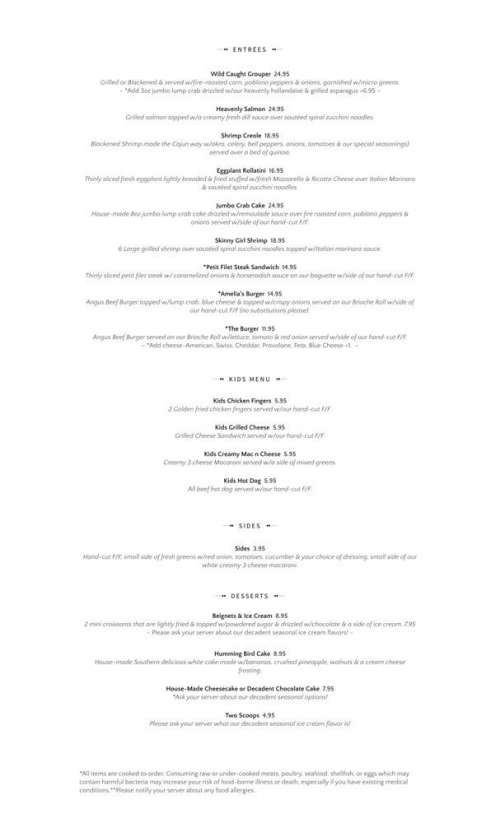 Amelia's Bar & Grille menu in Ocean Isle Beach, North Carolina, USA