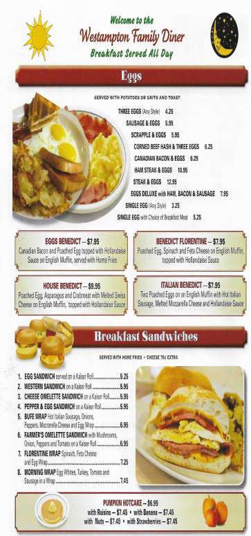 Westampton Family Diner menu in Westampton, New Jersey, USA
