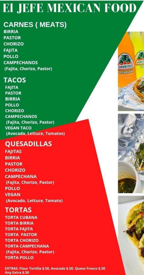 El Jefe Mexican Food menu in Galveston, Texas, USA