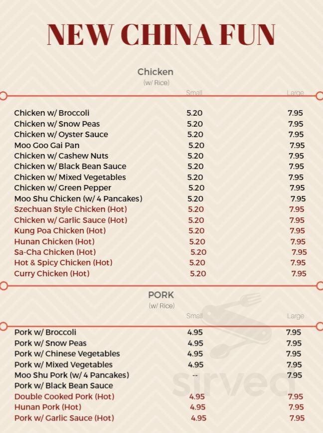 New China Fun menu in Tuscaloosa, Alabama, USA