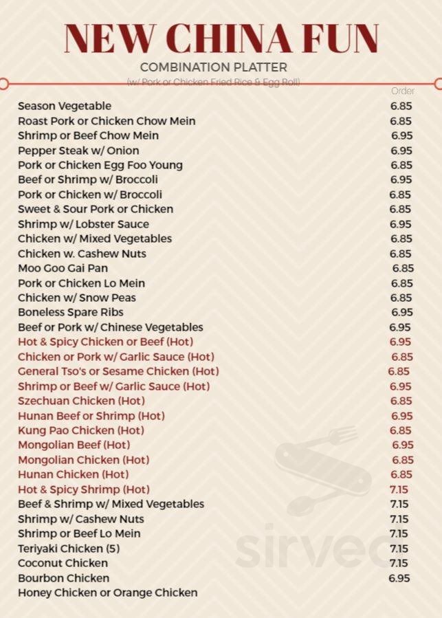 New China Fun menu in Tuscaloosa, Alabama, USA