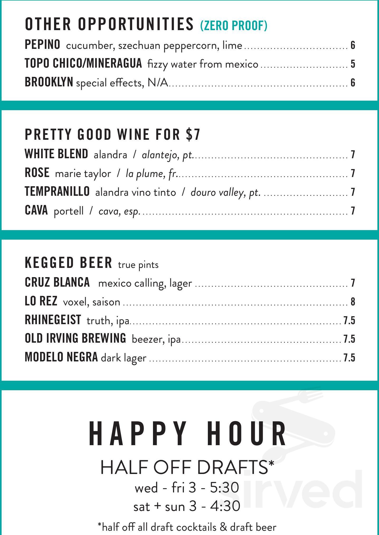 Pilsen Yards menu in Chicago, Illinois, USA