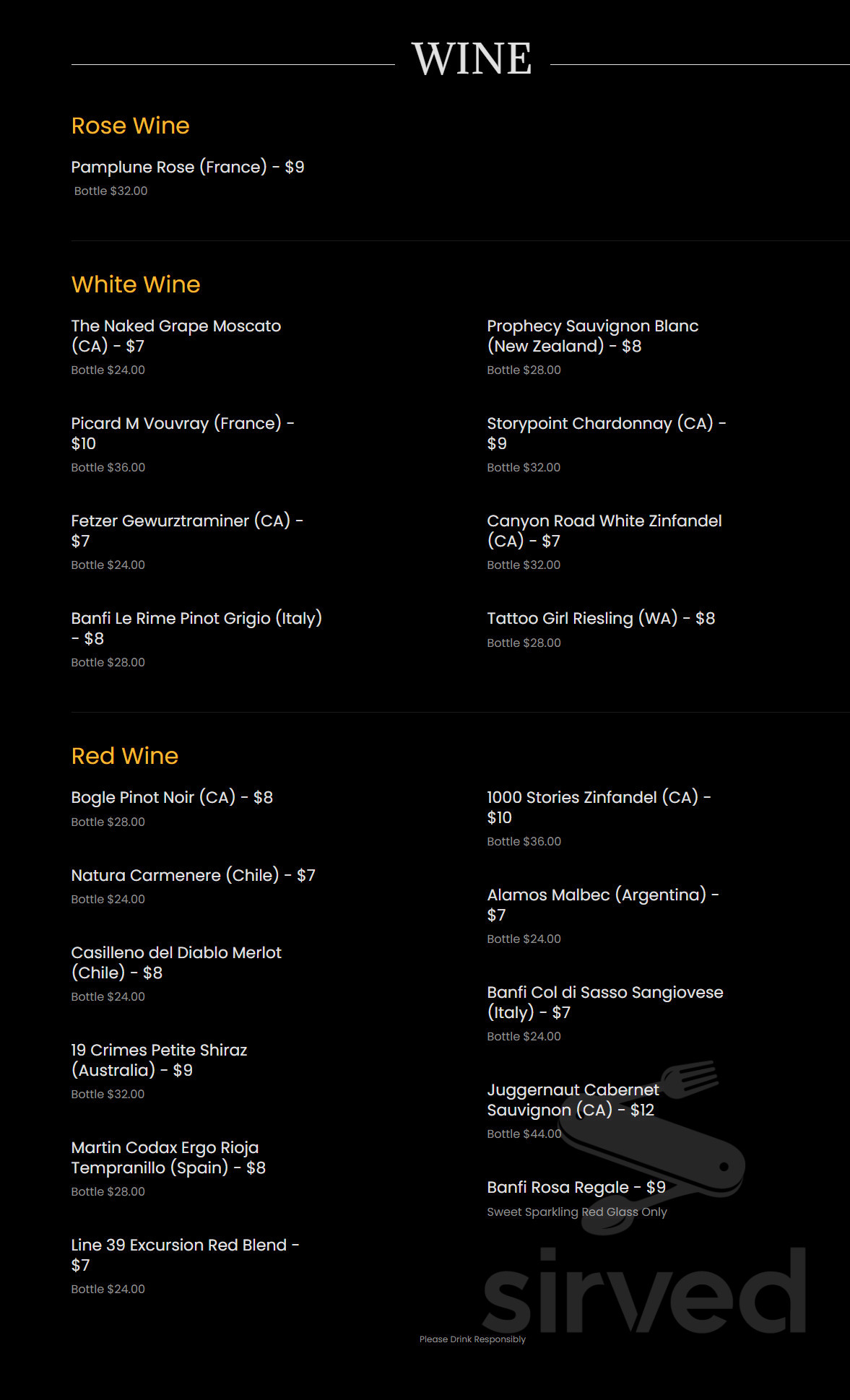 The Silver Key Lounge menu in Mesa, Arizona, USA