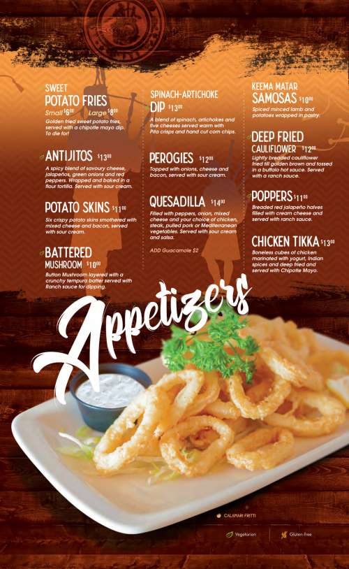 Piper Arms Pub Belleville menu in Belleville, Ontario, Canada