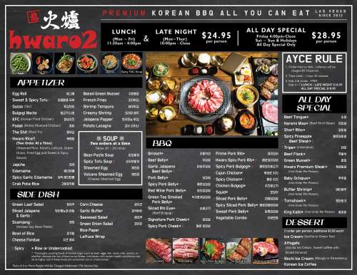 Hwaro 2 menu in Las Vegas, Nevada, USA