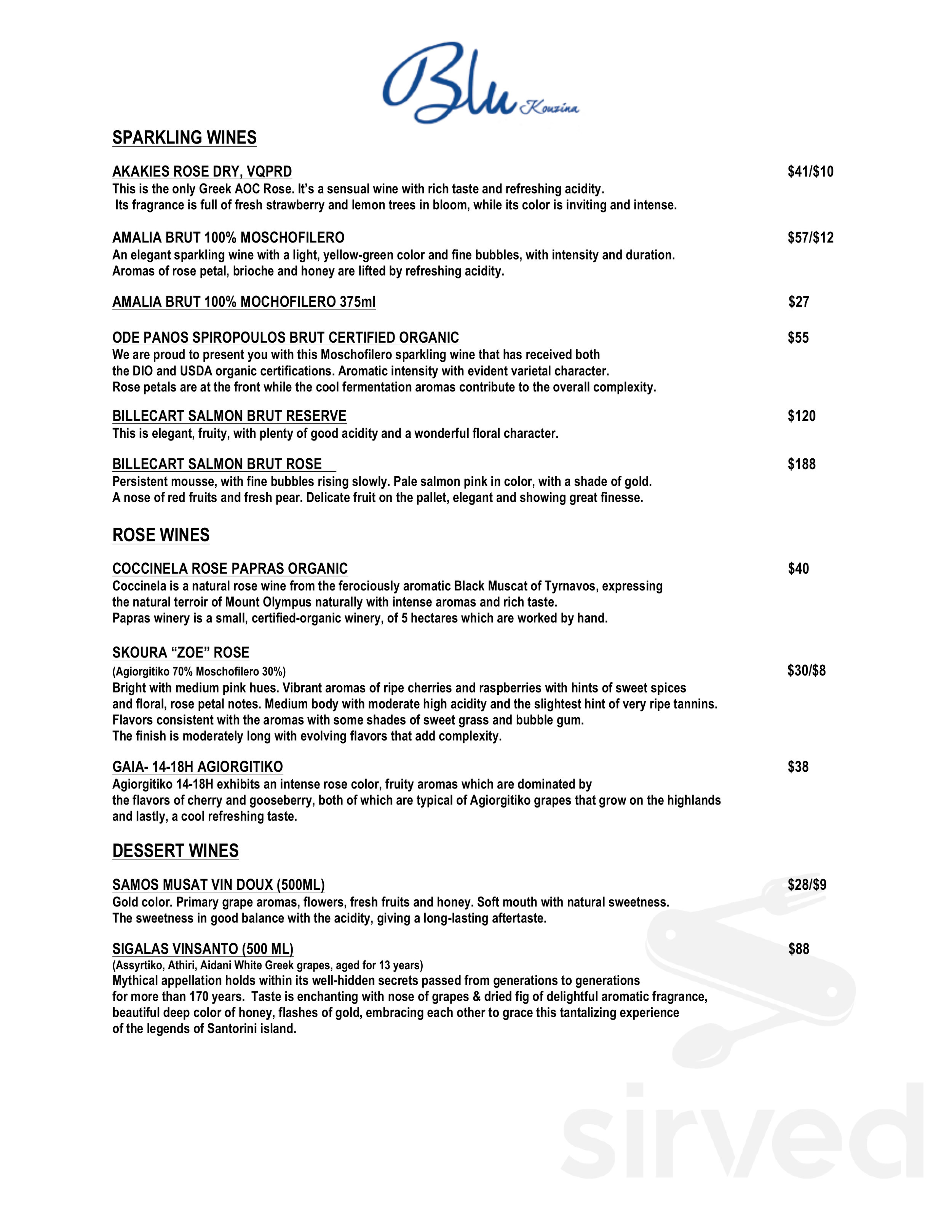 Menu - Sarasota FL's Blu Kouzina | Sirved