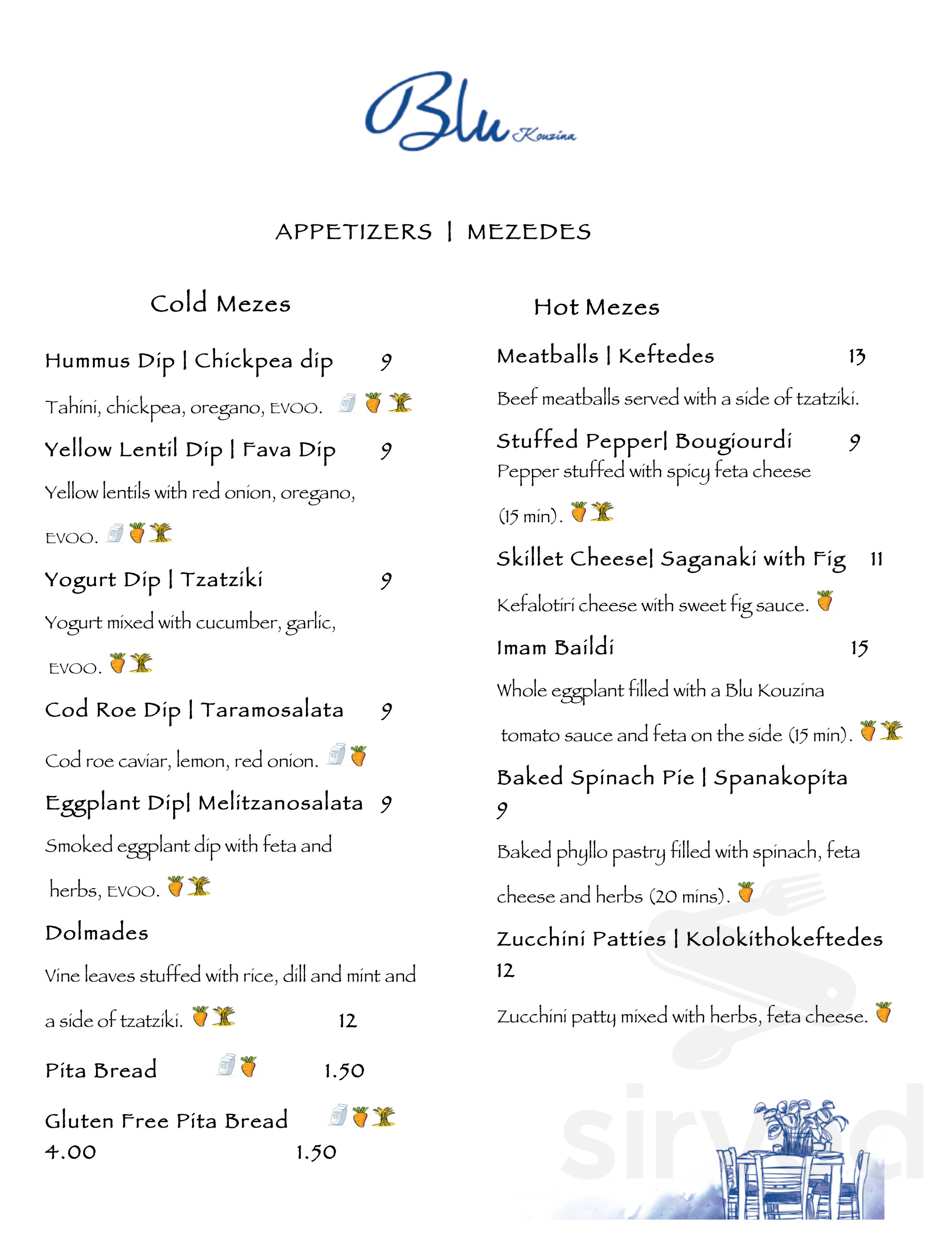 Menu - Sarasota FL's Blu Kouzina | Sirved