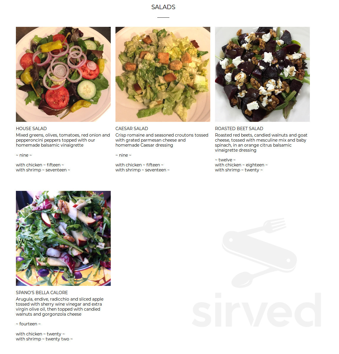 Spano's Ristorante Italiano menu in Point Pleasant Beach, New Jersey, USA