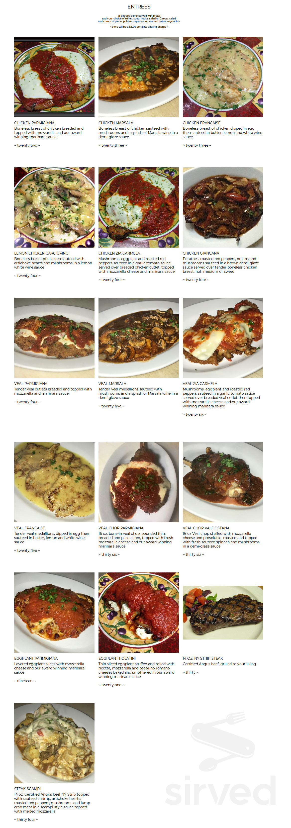 Spano's Ristorante Italiano menu in Point Pleasant Beach, New Jersey, USA