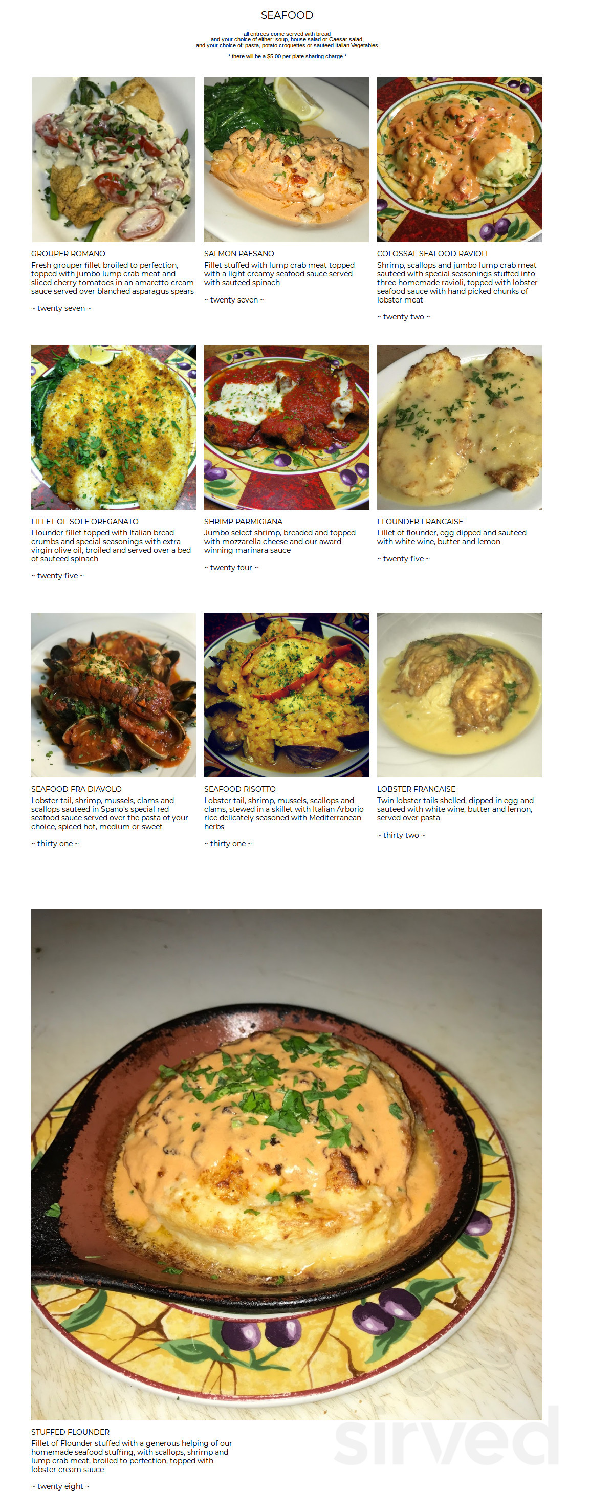 Spano's Ristorante Italiano menu in Point Pleasant Beach, New Jersey, USA