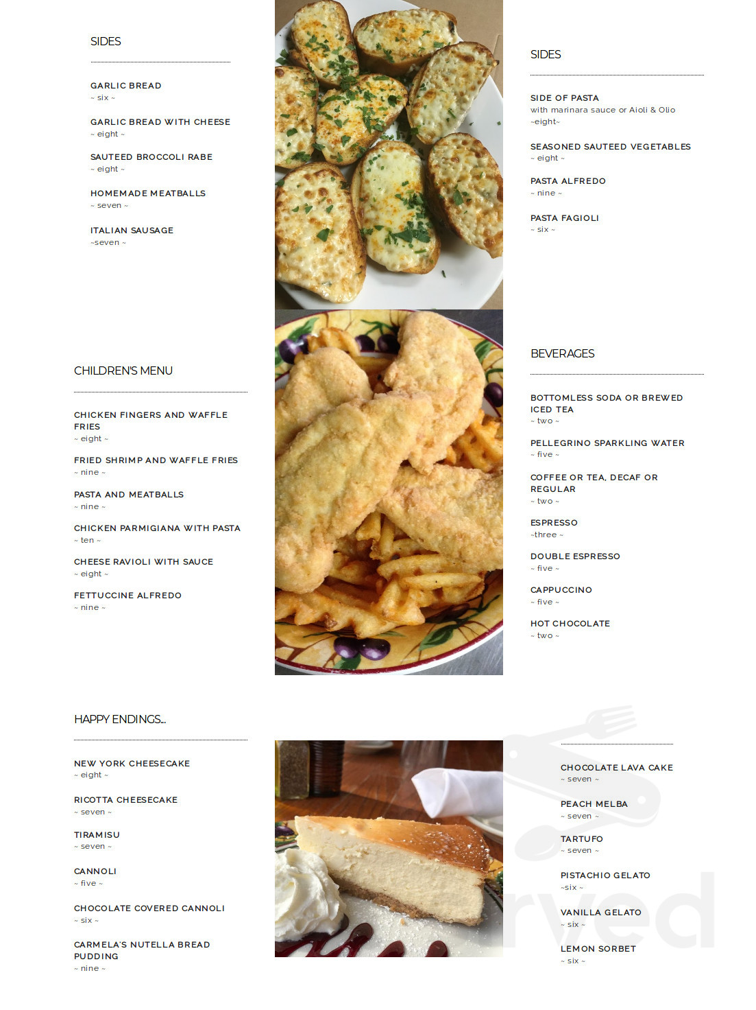 Spano's Ristorante Italiano menus in Point Pleasant Beach, New Jersey ...