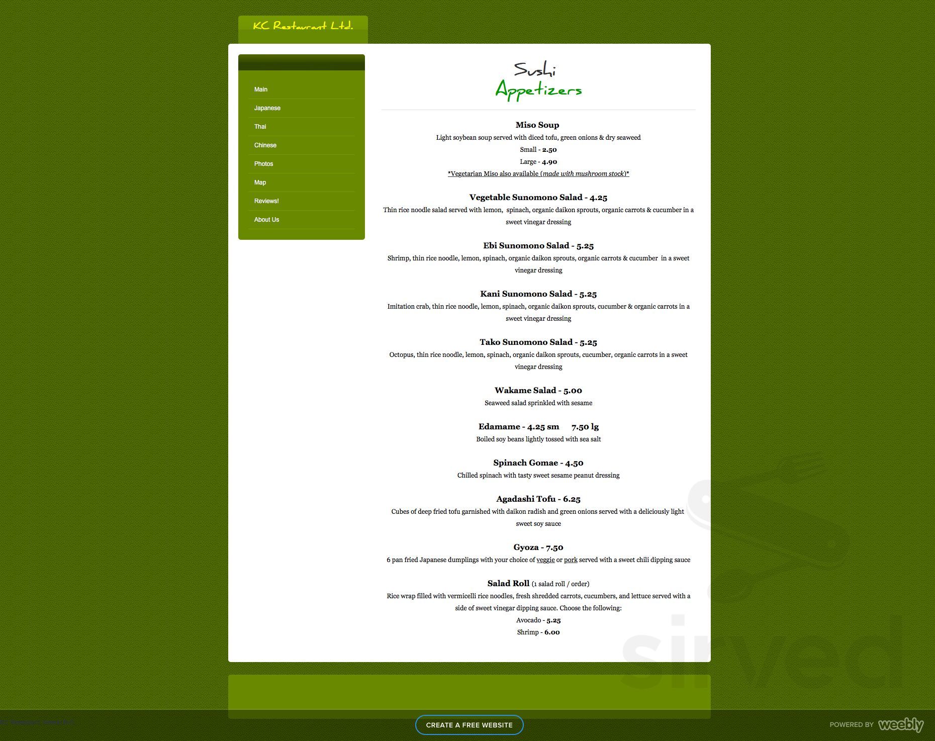 KC Restaurant Ltd menu in Nelson, British Columbia, Canada