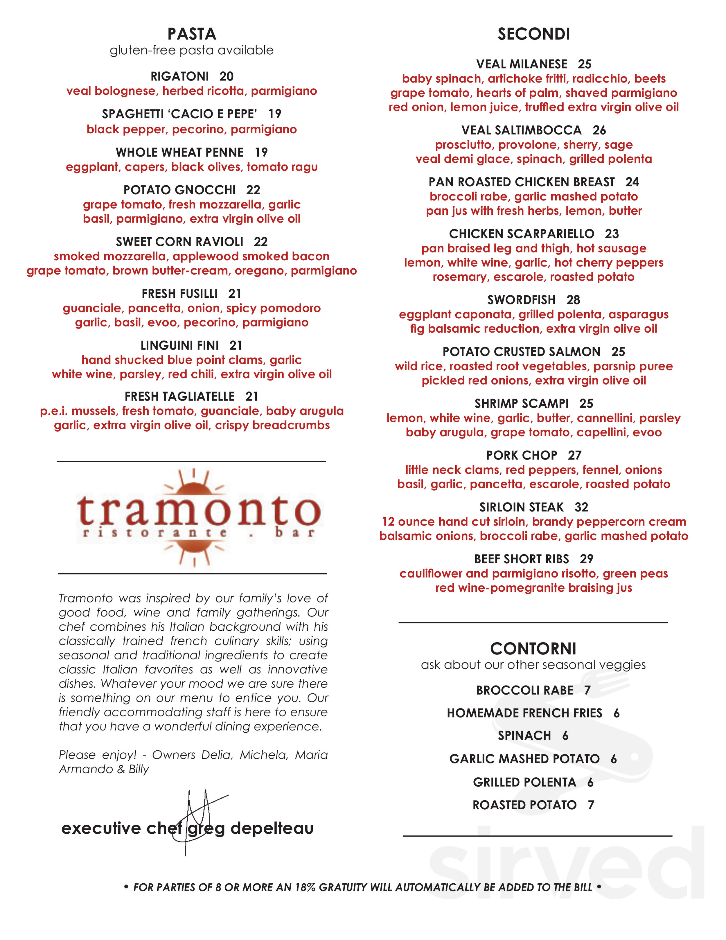 Tramonto Restaurant menus in Hawthorne, New York, United States