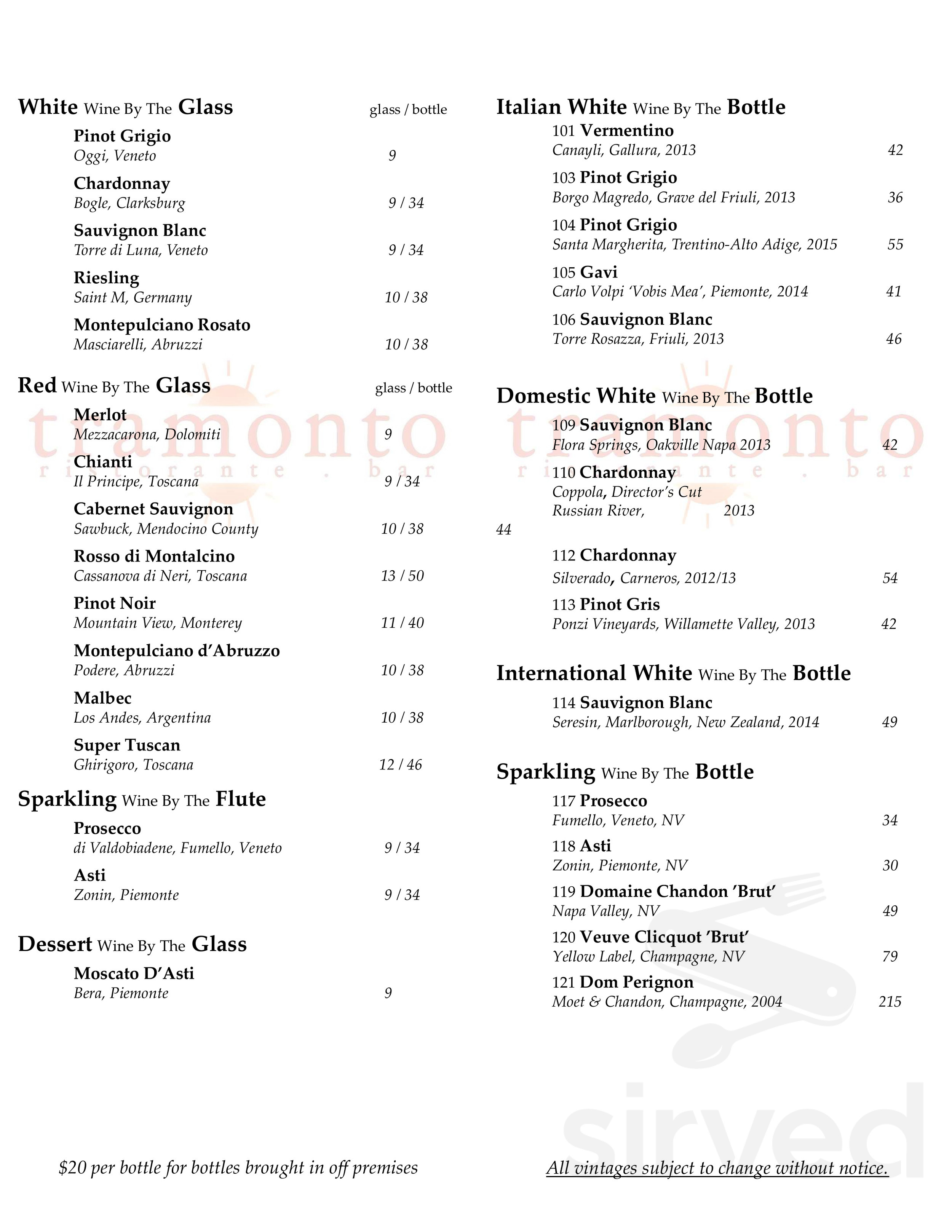 Tramonto Restaurant menus in Hawthorne, New York, United States