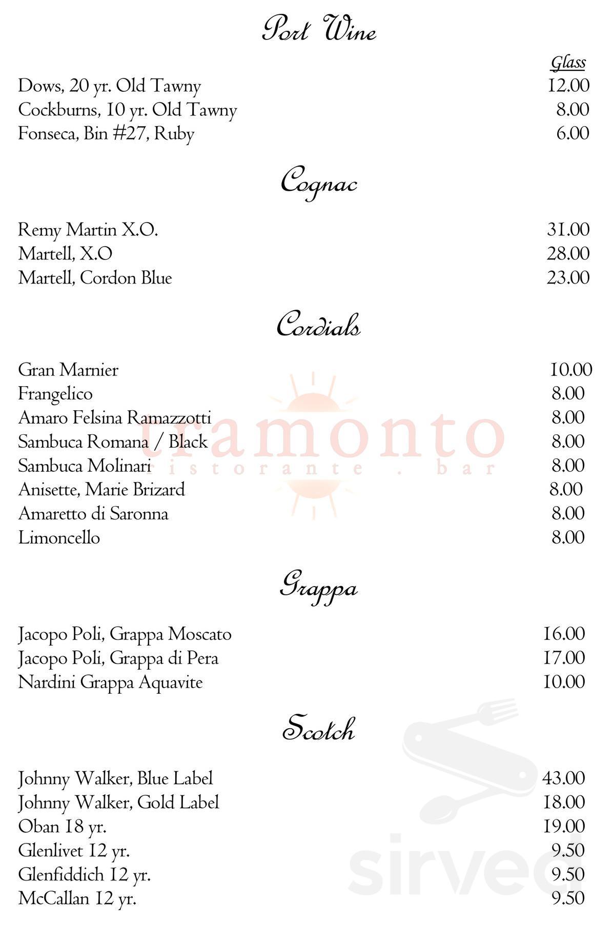 Tramonto Restaurant menu in Hawthorne, New York, USA