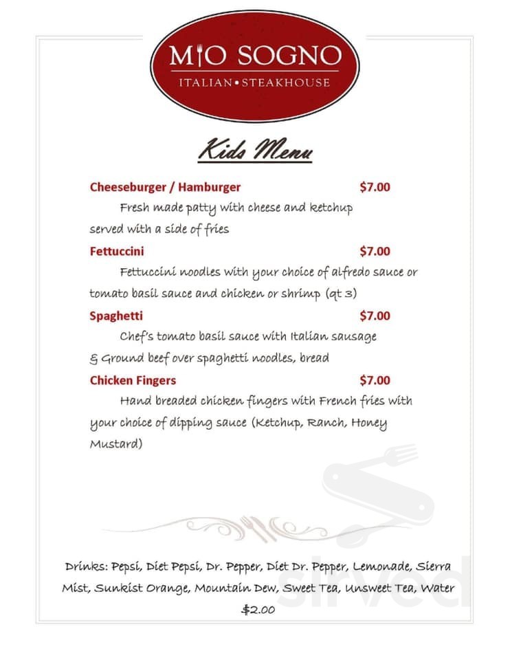 Menu for Mio Sogno in Oneonta, AL | Sirved