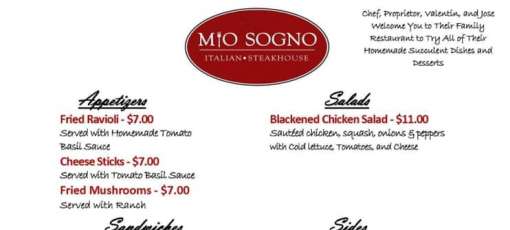 Menu for Mio Sogno in Oneonta, AL | Sirved