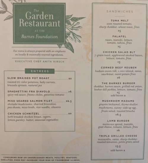 The Garden Restaurant Cafe at the Barnes Foundation menu in ...
