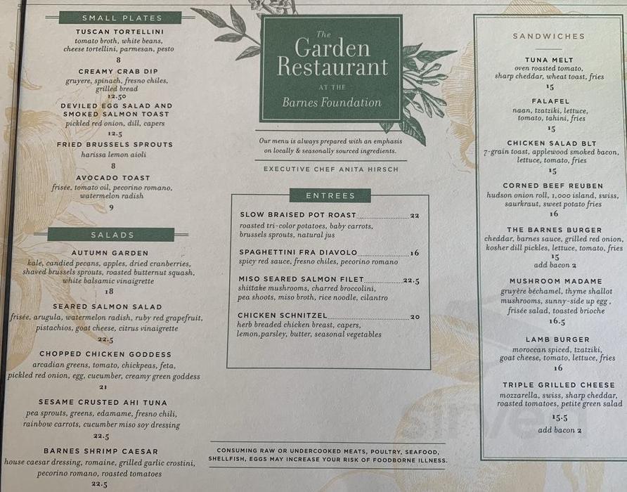 The Garden Restaurant Cafe at the Barnes Foundation menu in ...