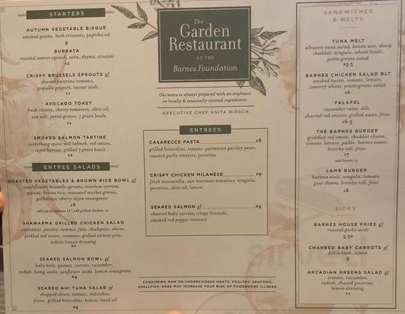 The Garden Restaurant Cafe at the Barnes Foundation menu in ...