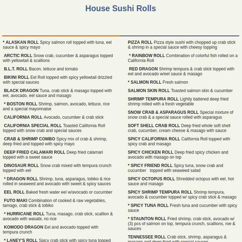 Massaki Japanese Steakhouse & Sushi Bar menu in Staunton, Virginia, USA