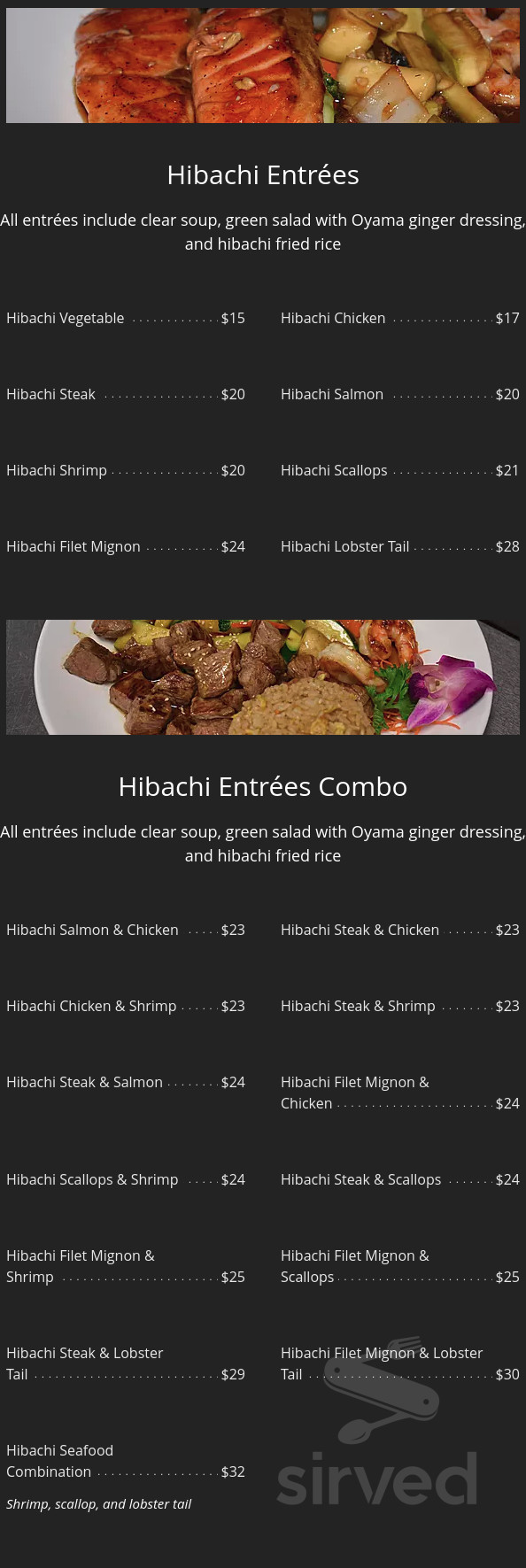 Oyama Japanese And Thai menu in Tolland, Connecticut, USA
