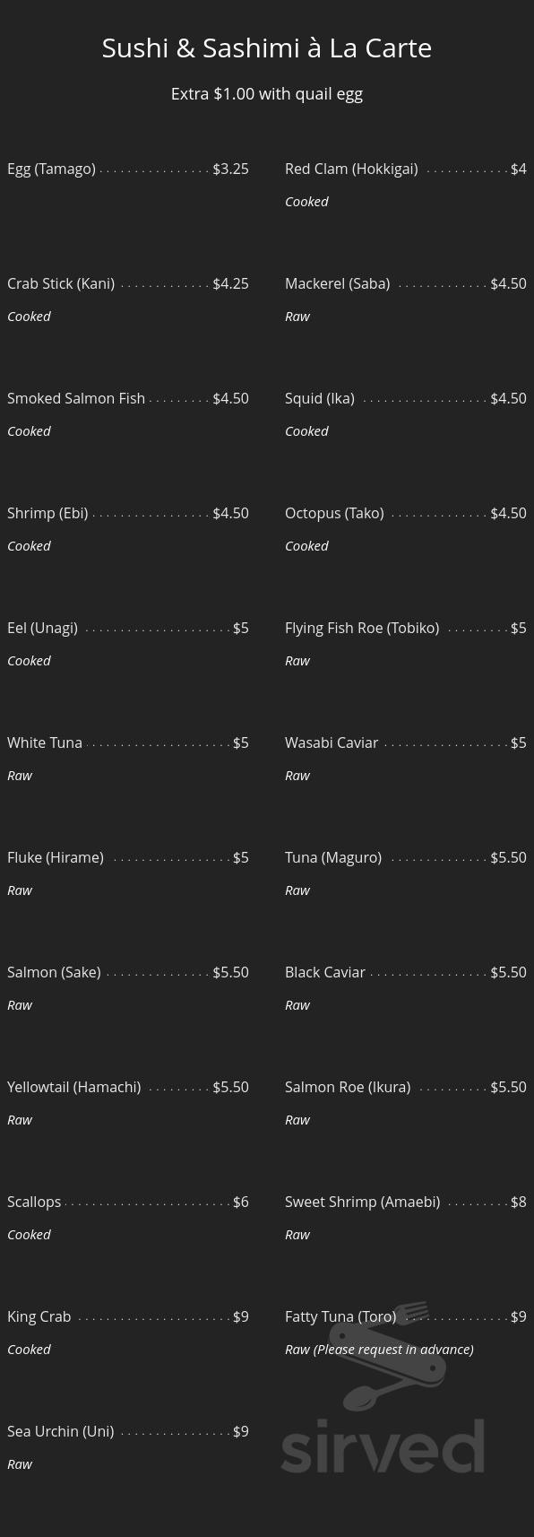 Oyama Japanese And Thai menu in Tolland, Connecticut, USA