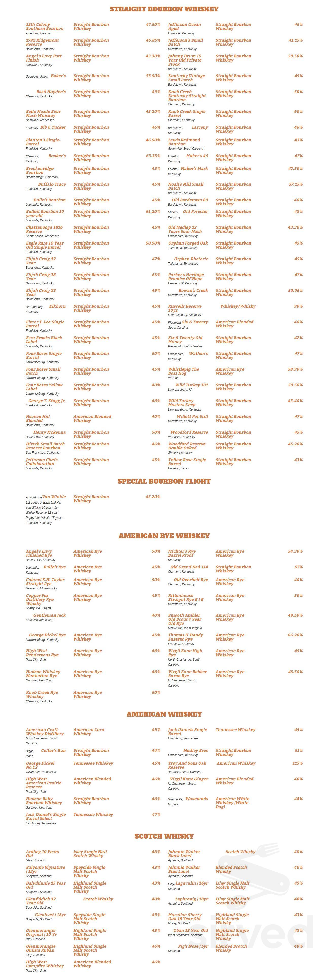 Side Bar menu in Sumter, South Carolina, USA