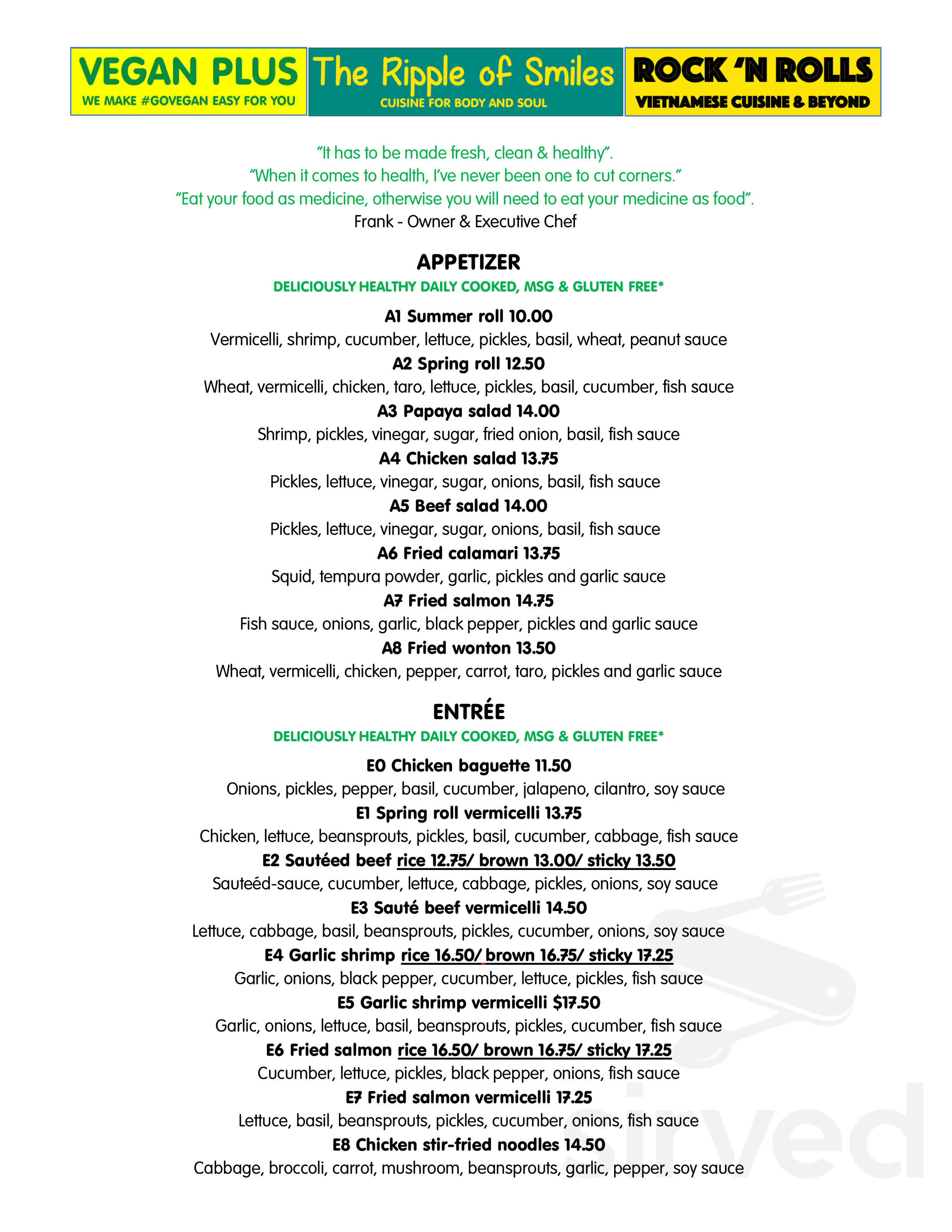 The Ripple of Smiles menu in Honolulu, Hawaii, USA