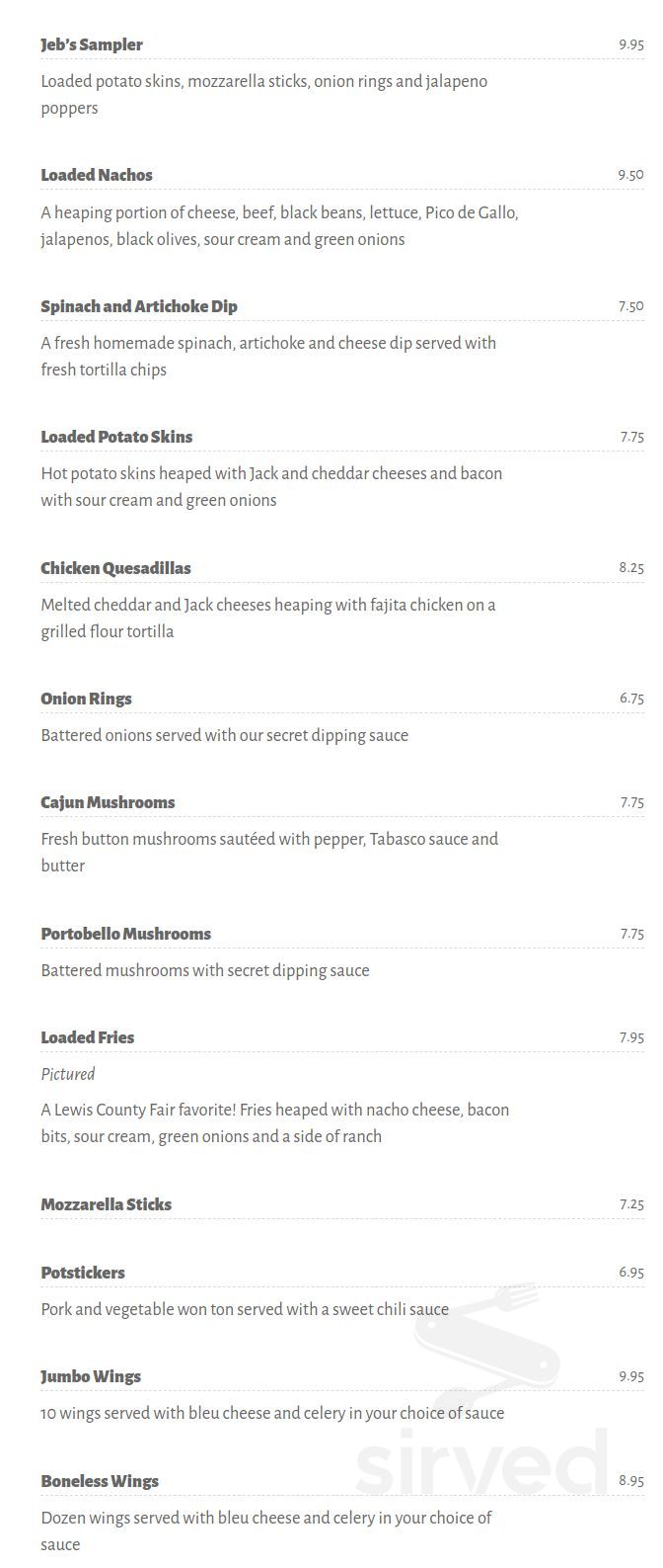 Jeb's Restaurant menus in Lowville, New York, United States