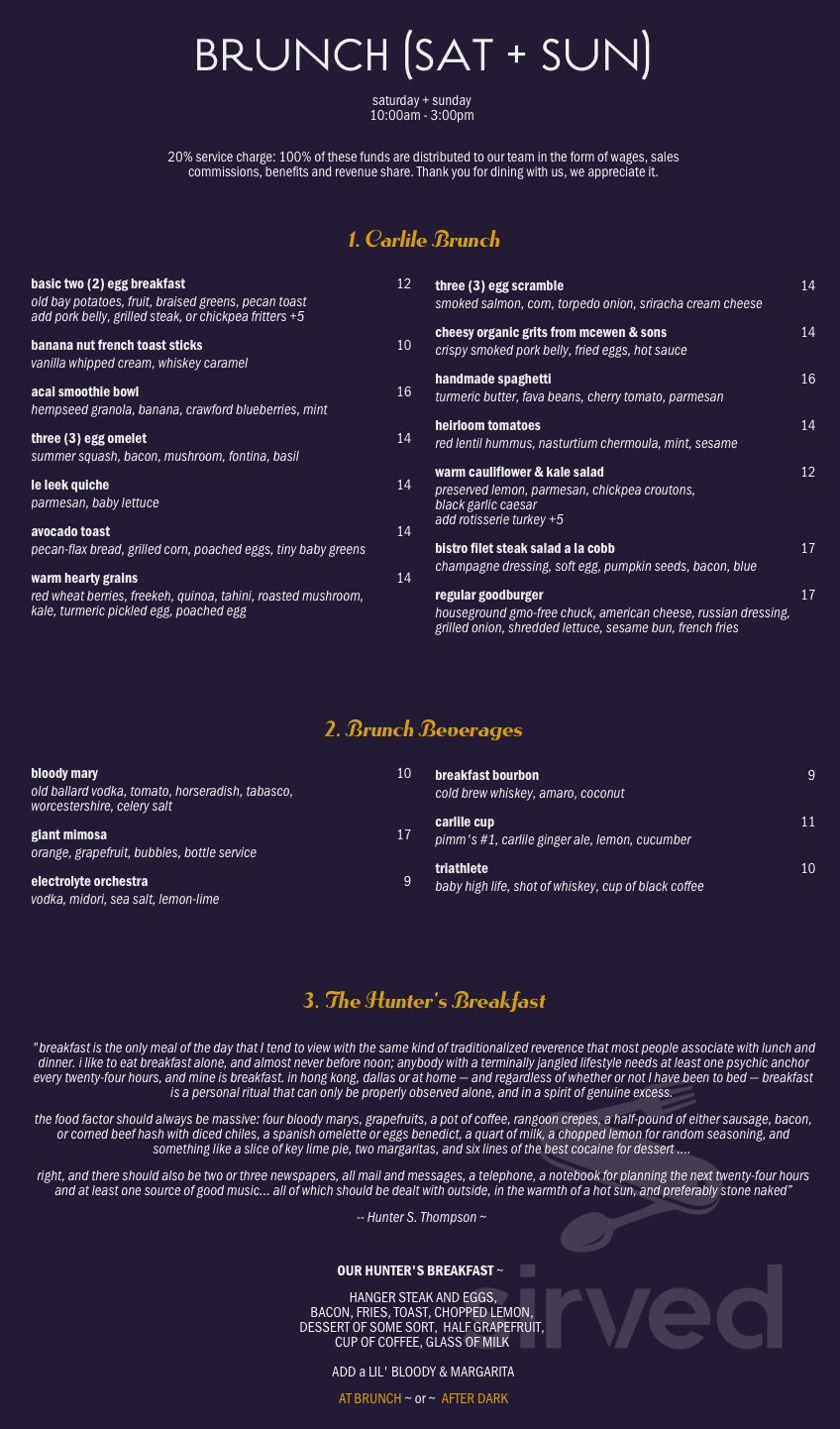 The Carlile Room menu in Seattle, Washington, USA