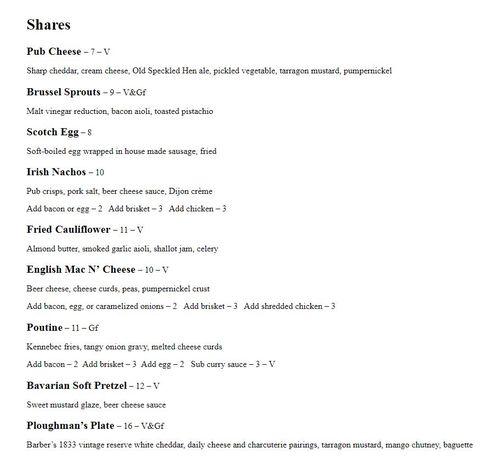 The Red Lion Pub menu in Chicago, Illinois, USA