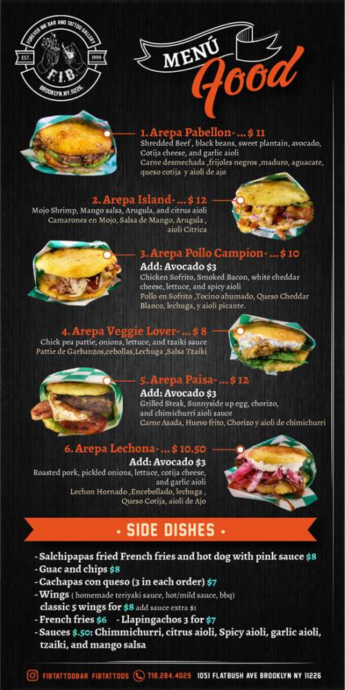 FIB Tattoo Bar and Grill menu in Brooklyn, New York, USA