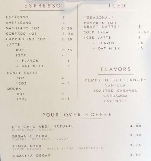 Koin Coffee Roasters menu in Bridgeport, West Virginia, USA