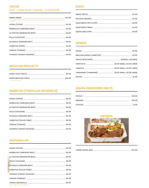 Taco Caliente menu in Worcester, Massachusetts, USA
