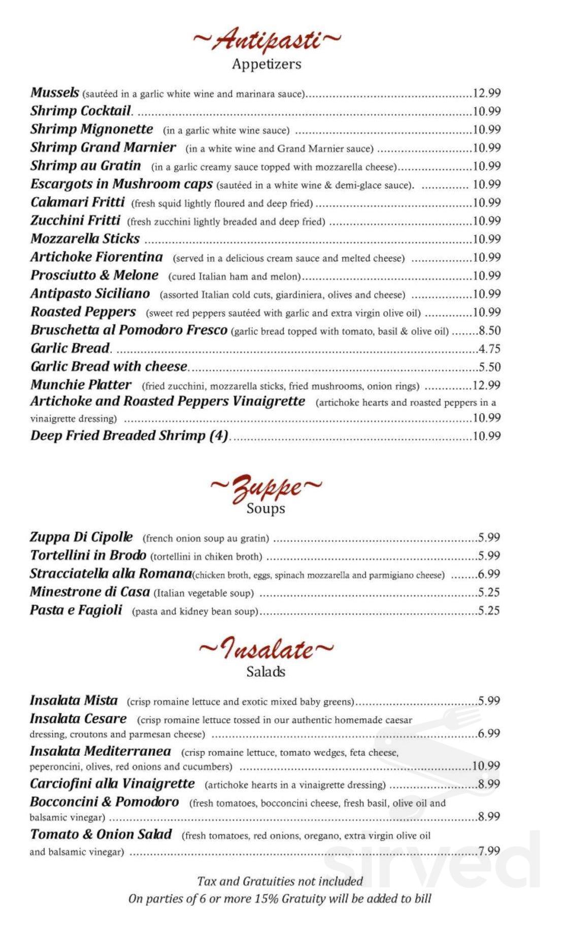 Menu - Cornwall ON's Casa Paolo | Sirved