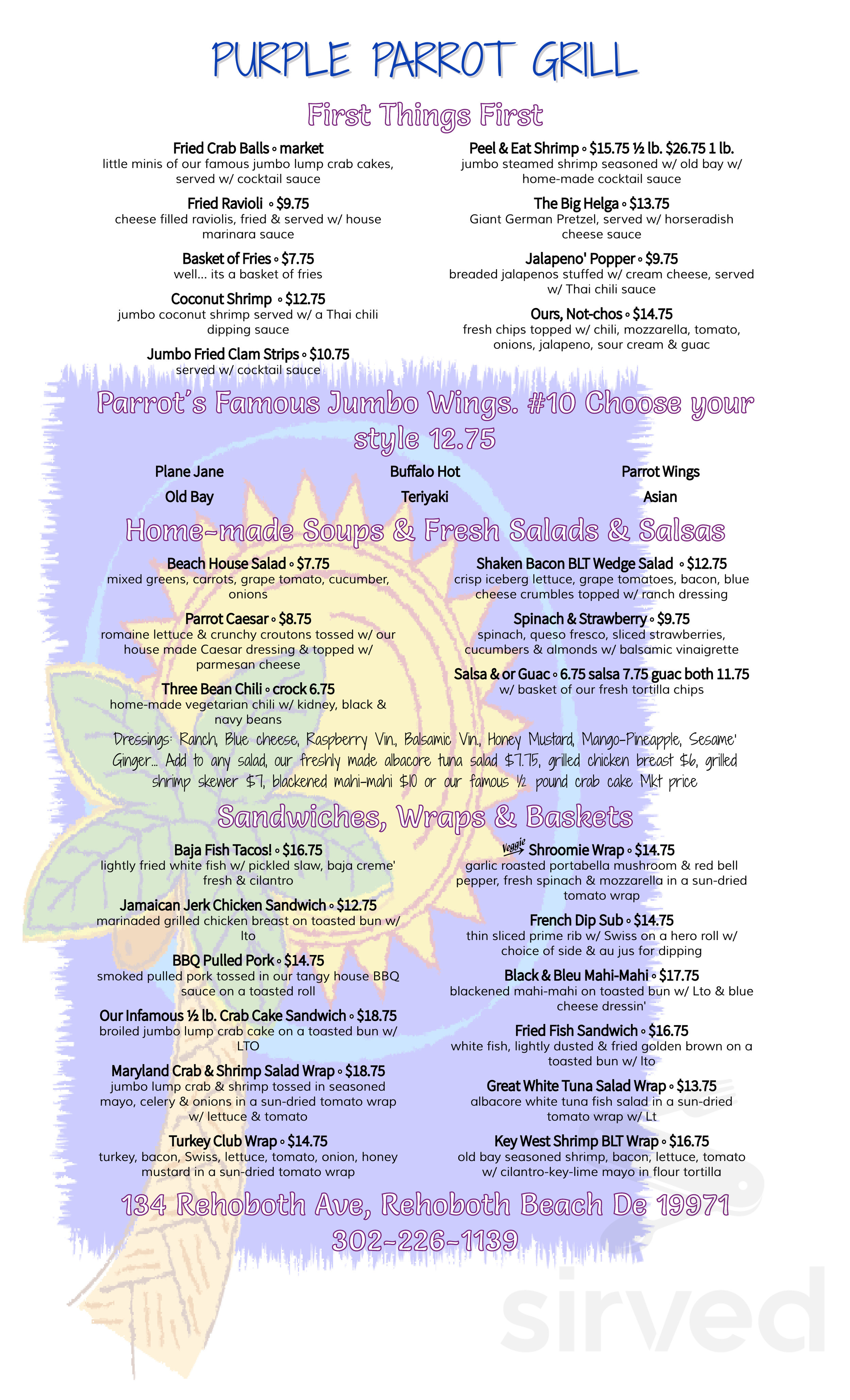 Menu for Purple Parrot Grill Beach Haus & Biergarten in Rehoboth Beach ...